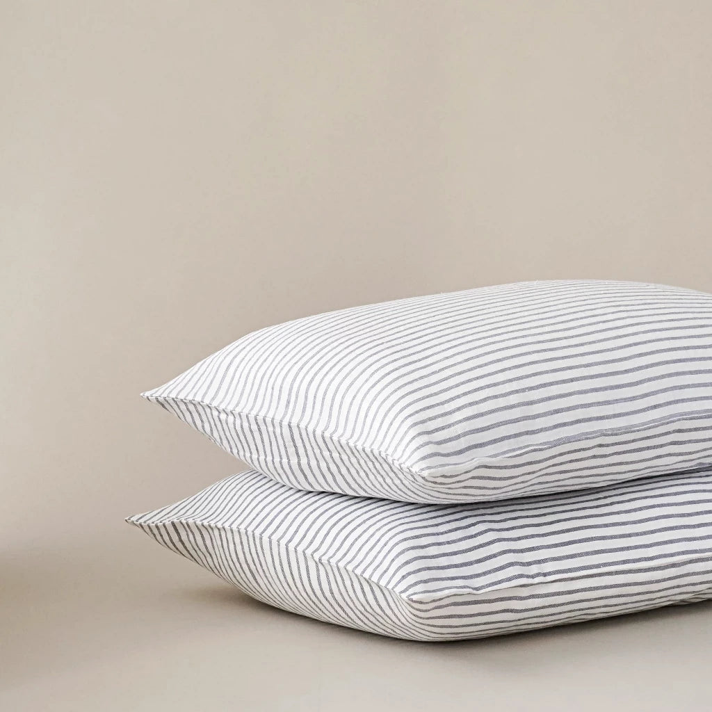 Grey & White Stripe Linen Pillow Case (pair) | Aerende | Sustainable ...